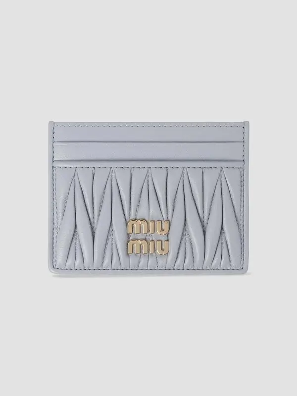 Miu Miu Matelassé Nappa Leather Card Holder - Grey