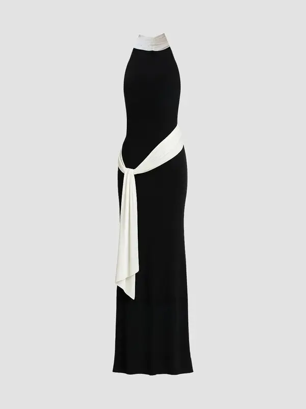 THE NEW ARRIVALS ILKYAZ OZEL Leia Sash-detail Jersey Gown - Dark Matter