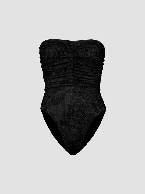 MILLY Textured Ruched Strapless One-piece Swimsuit - Black