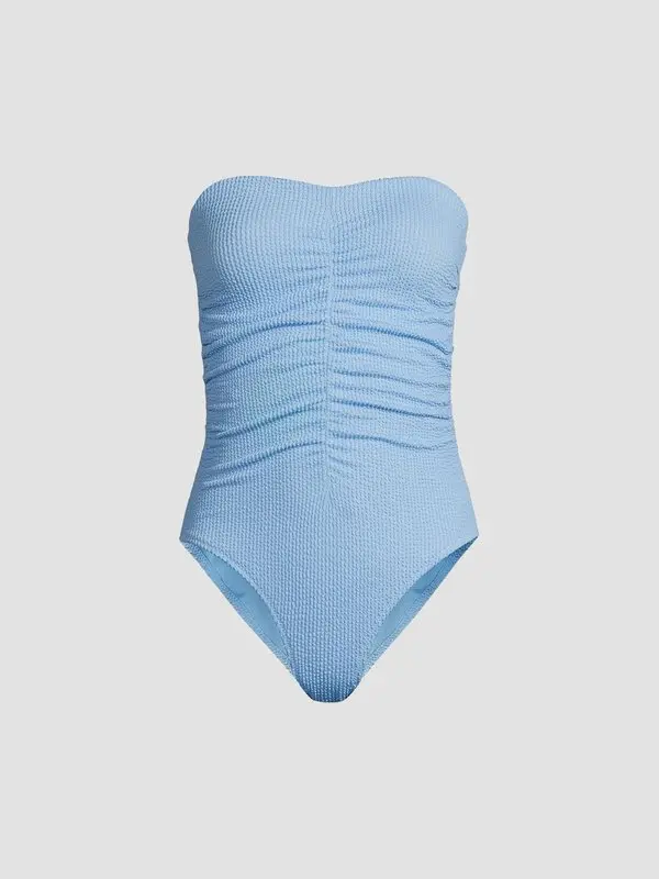 MILLY Textured Ruched Strapless One-piece Swimsuit - Light Blue