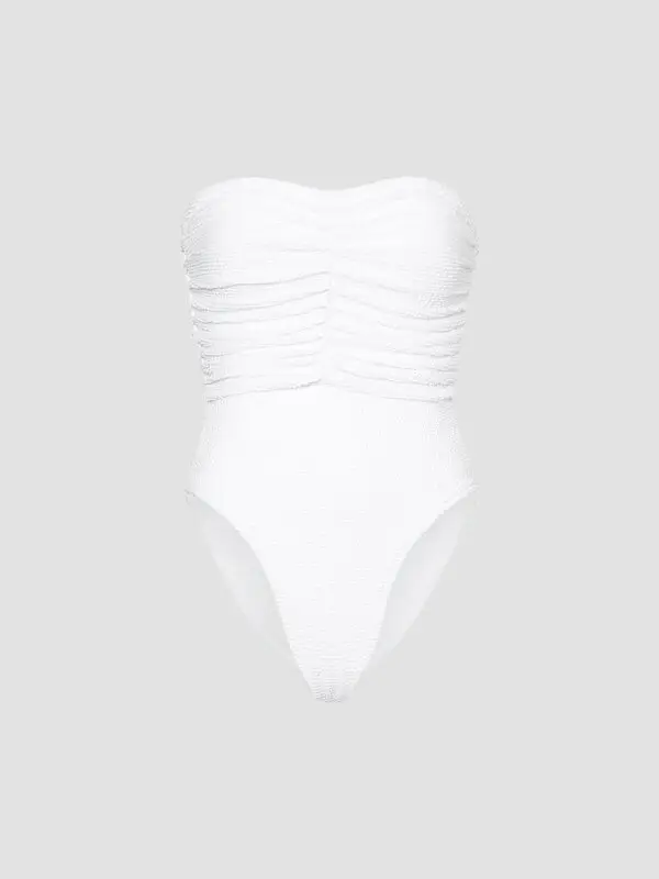 MILLY Textured Ruched Strapless One-piece Swimsuit - White