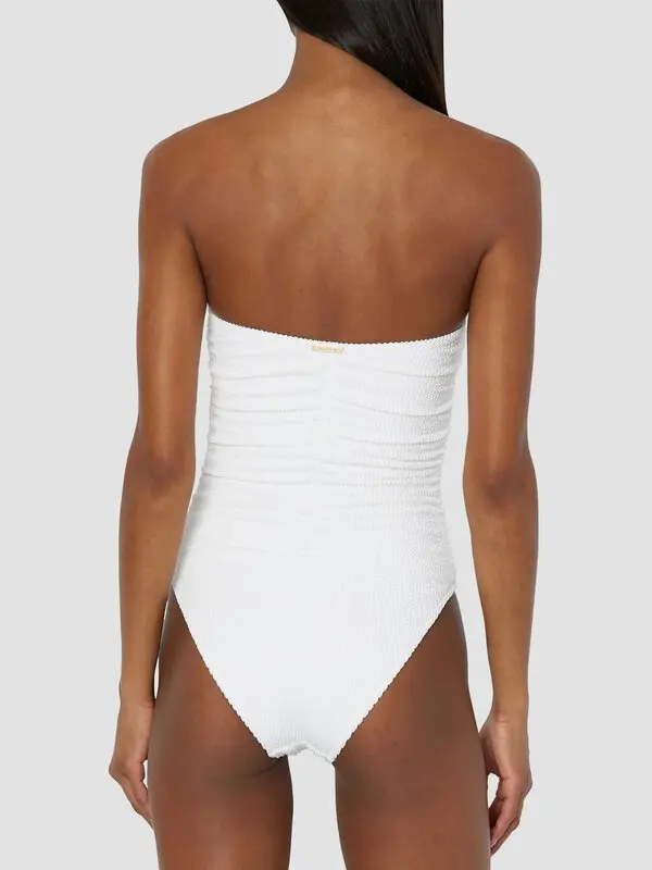 MILLY Textured Ruched Strapless One-piece Swimsuit - White