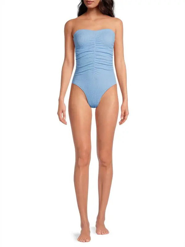 MILLY Textured Ruched Strapless One-piece Swimsuit - White