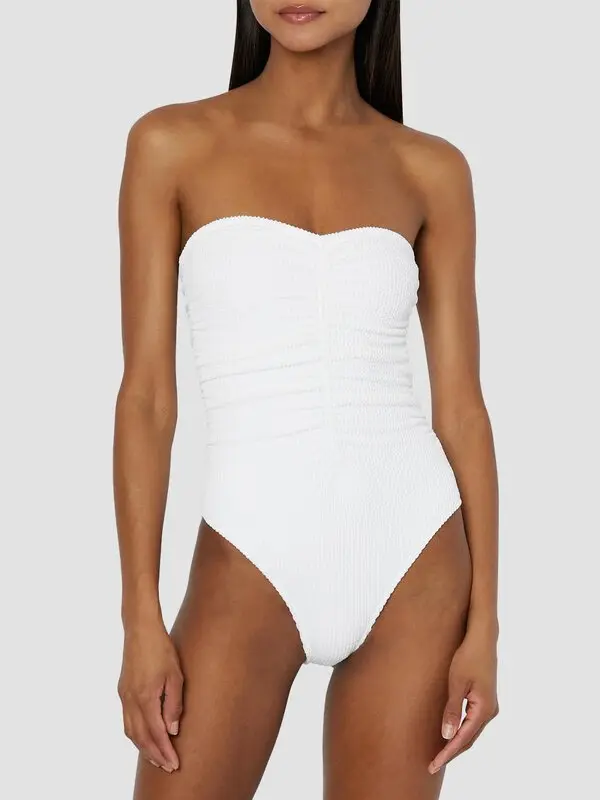 MILLY Textured Ruched Strapless One-piece Swimsuit - White