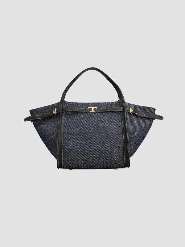 TOD'S Canvas & Leather Shopping Tote Bag - Blue Denim