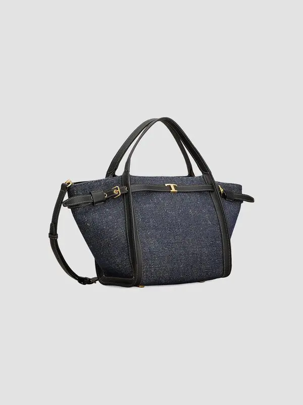 TOD'S Canvas & Leather Shopping Tote Bag - Blue Denim