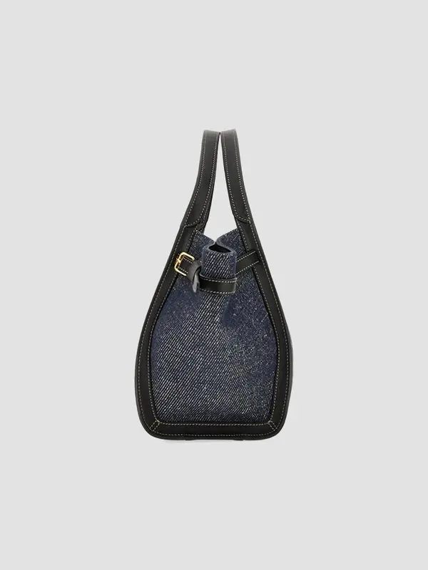 TOD'S Canvas & Leather Shopping Tote Bag - Blue Denim