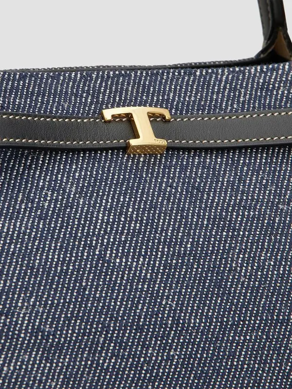 TOD'S Canvas & Leather Shopping Tote Bag - Blue Denim