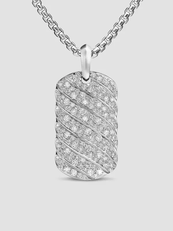 David Yurman Sculpted Cable Tag In Sterling - Diamond