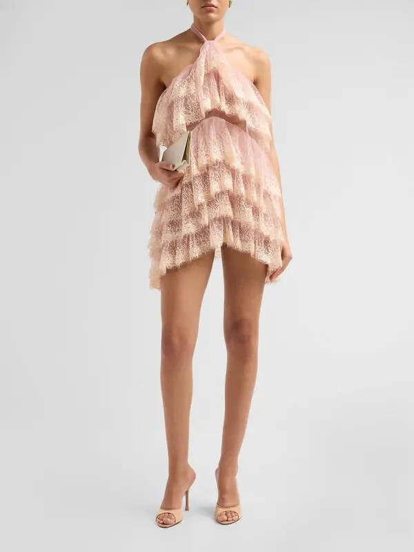 AKNVAS Angelica Ruffled Tiered Cocktail Mini Dress