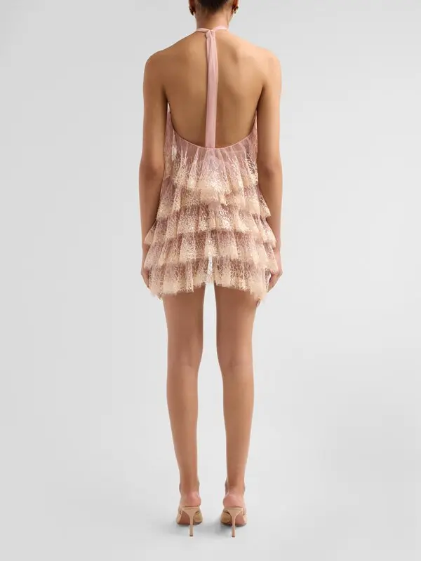AKNVAS Angelica Ruffled Tiered Cocktail Mini Dress