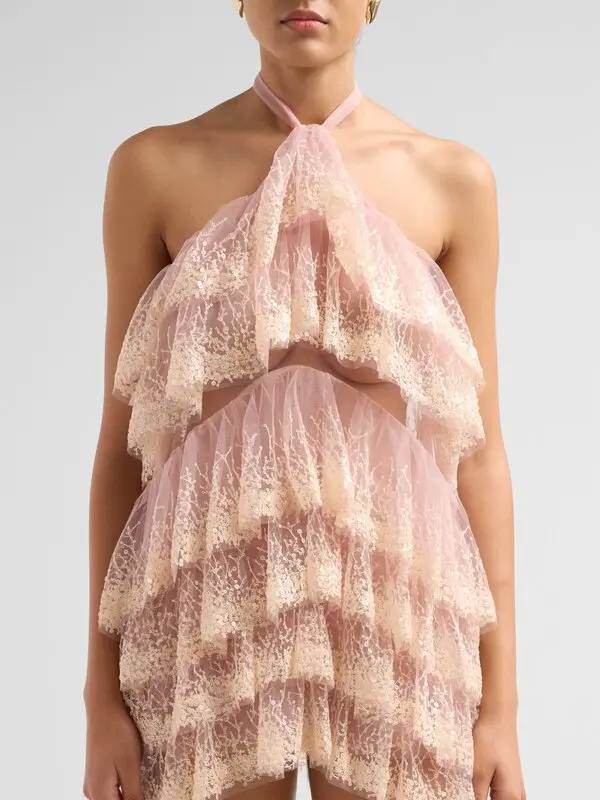 AKNVAS Angelica Ruffled Tiered Cocktail Mini Dress