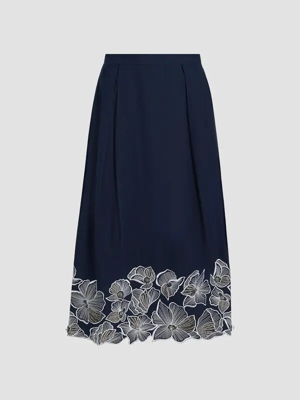 TOCCIN Stacy Floral-embroidered Cotton Midi-skirt