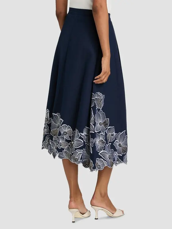 TOCCIN Stacy Floral-embroidered Cotton Midi-skirt