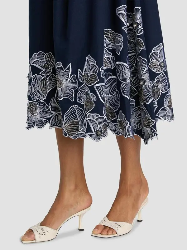 TOCCIN Stacy Floral-embroidered Cotton Midi-skirt