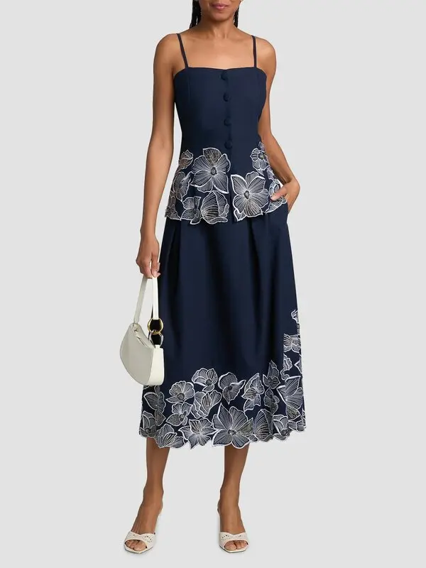 TOCCIN Stacy Floral-embroidered Cotton Midi-skirt