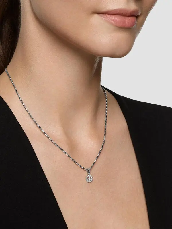 David Yurman Micro Pavé Peace Sign Amulet In Sterling Silver With Diamonds, 7.6mm