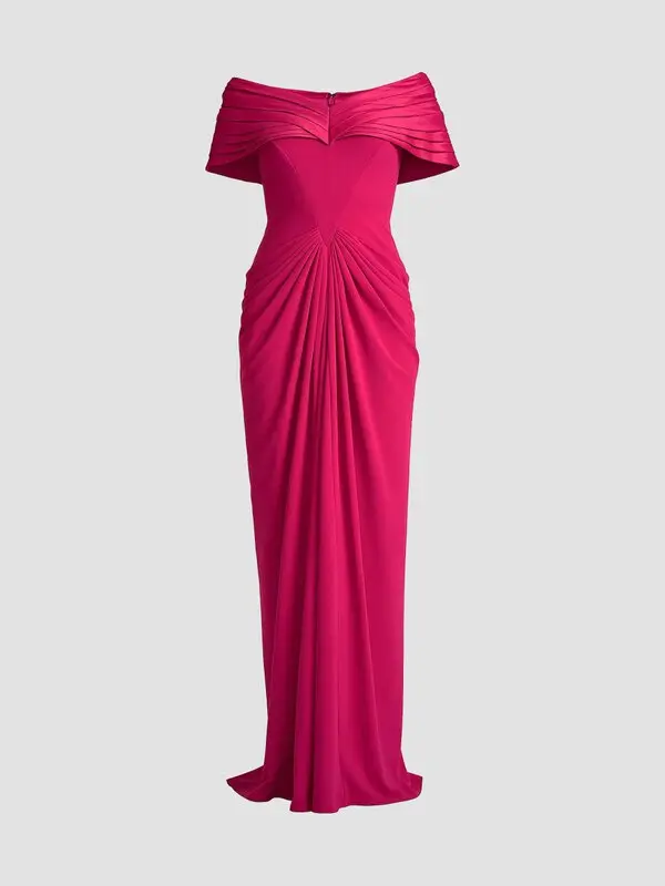 Tadashi Shoji Taffeta & Crepe Off-the-shoulder Gown - Hibiscus