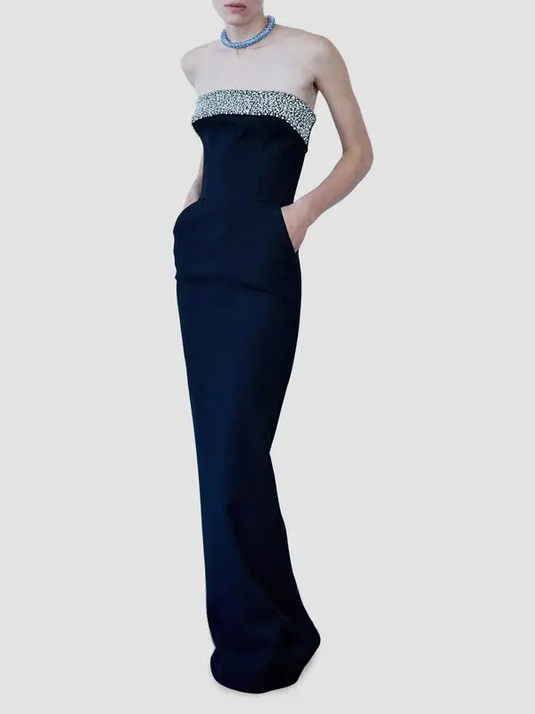 THE NEW ARRIVALS ILKYAZ OZEL Morticia Embelished Strapless Gown - Orpheon