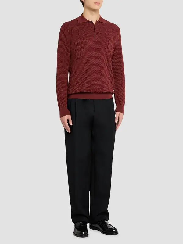 Eton Merino Wool Popcorn Stitch Polo Sweater