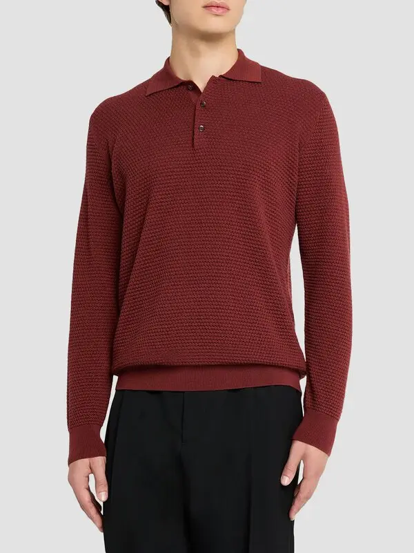 Eton Merino Wool Popcorn Stitch Polo Sweater