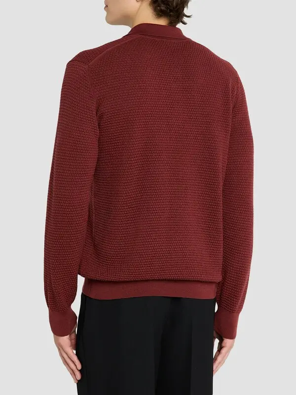 Eton Merino Wool Popcorn Stitch Polo Sweater