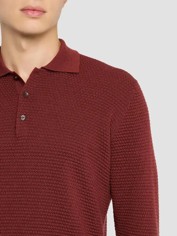 Eton Merino Wool Popcorn Stitch Polo Sweater