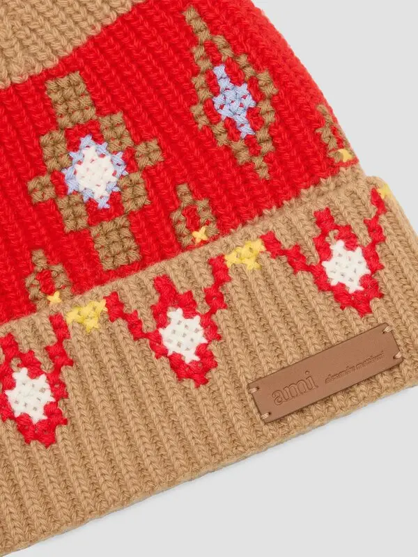 AMI Paris Intarsia-knit Wool Beanie