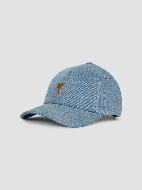 AMI Paris Logo Washed Denim Baseball Cap - Blue