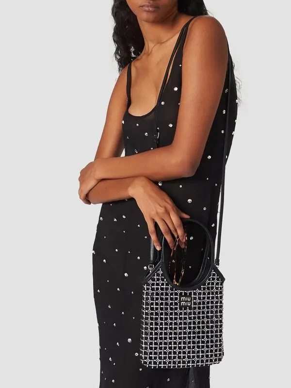 Miu Miu Ivy Satin Top-handle Bag With Synthetic Crystals - Black