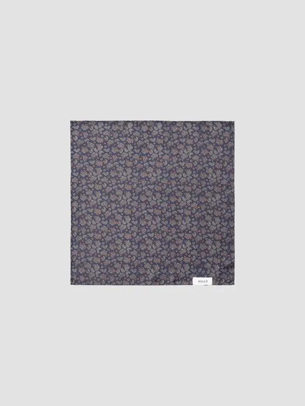 Eton Medallion Double Print Silk Pocket Square - Navy
