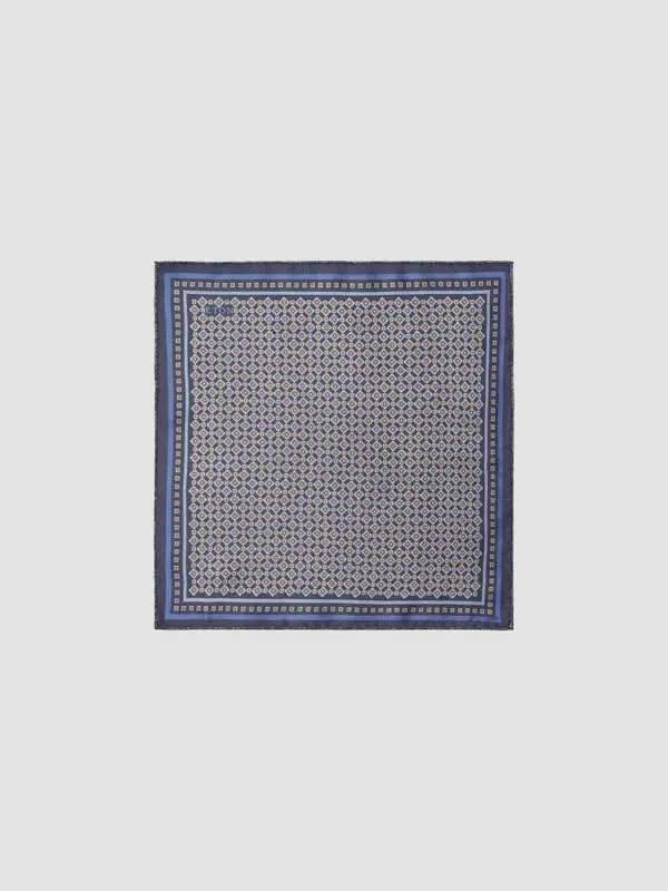 Eton Medallion Double Print Silk Pocket Square - Navy