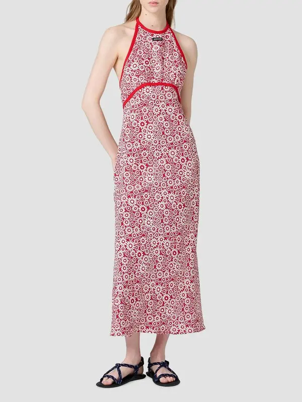 Miu Miu Long Floral Print Crepe De Chine Dress