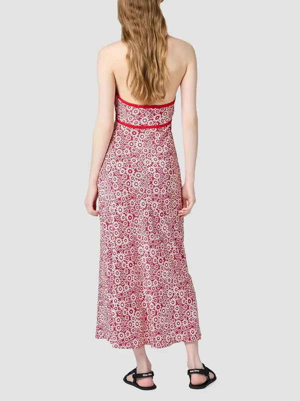 Miu Miu Long Floral Print Crepe De Chine Dress