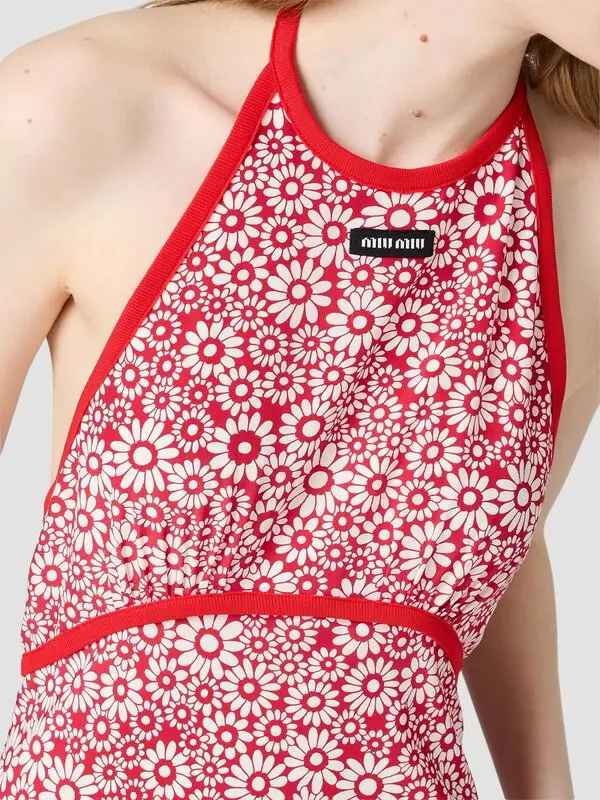Miu Miu Long Floral Print Crepe De Chine Dress