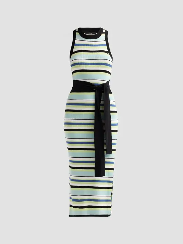 TOCCIN Piper Tie-front Sleeveless Midi Dress - Ocean Keylime Multi