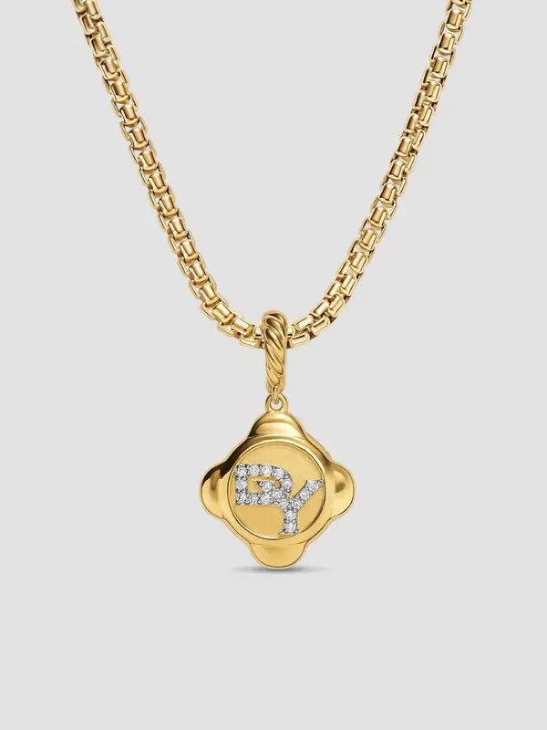 David Yurman Cable Collectibles Dy Logo Amulet In 18k Yellow Gold With Diamonds, 13.7mm - Diamond