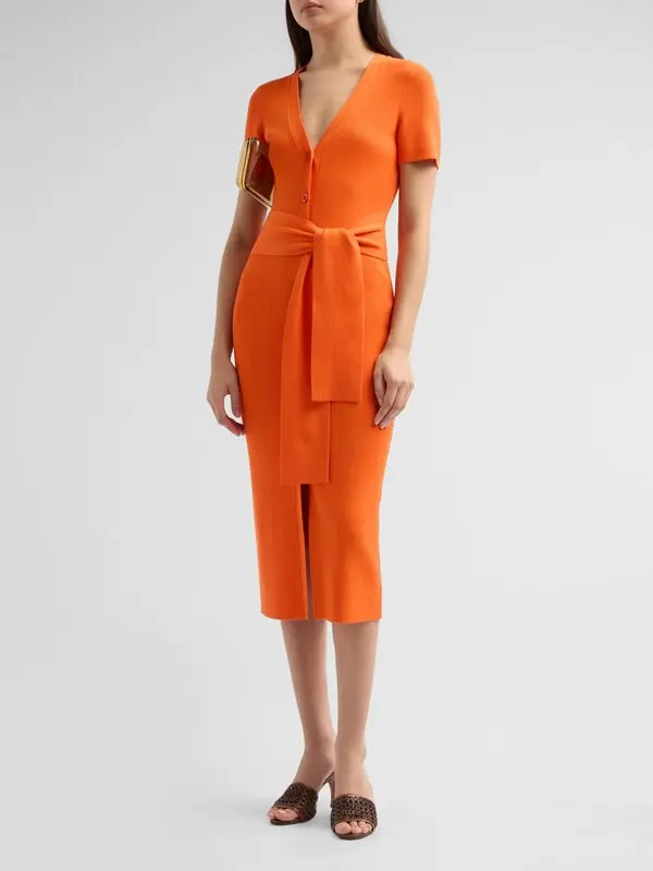 TOCCIN Agnes Ribbed Tie-front Midi Dress