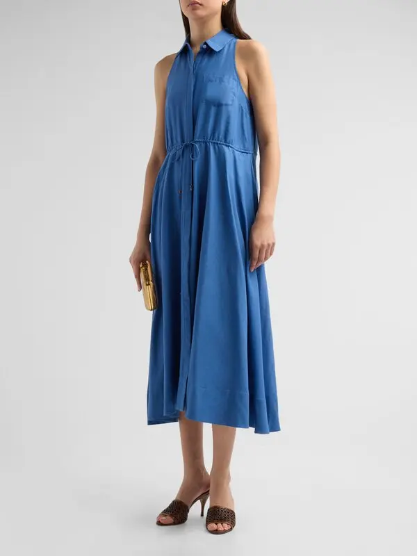 TOCCIN Tiana Linen-cotton Drawstring Shirtdress - Ocean