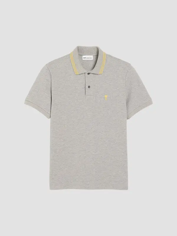 AMI Paris De Coeur Tipped Slim-fit Polo Shirt - Gris Chine Clair Jaune