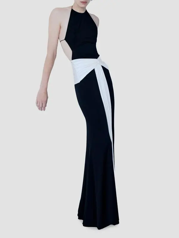 THE NEW ARRIVALS ILKYAZ OZEL Euphorie Jersey Halter Gown - Raven