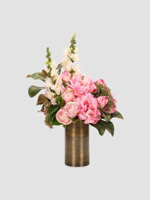 NDI Peonies & Snapdragons Faux Floral Arranget In Brass Vase