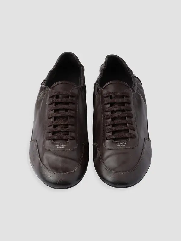 Prada Collapse Leather Sneakers - Brown