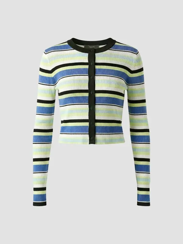 TOCCIN Zoe Striped Fitted Crop Cardigan - Ocean Keylime Multi