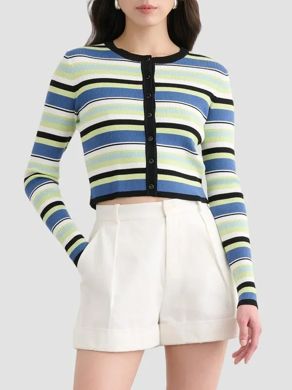TOCCIN Zoe Striped Fitted Crop Cardigan