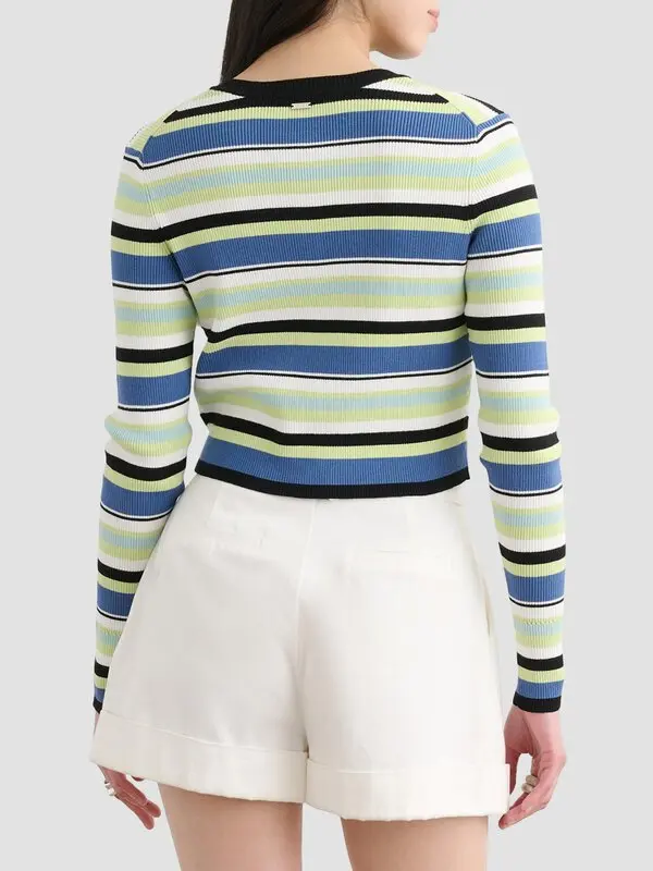 TOCCIN Zoe Striped Fitted Crop Cardigan