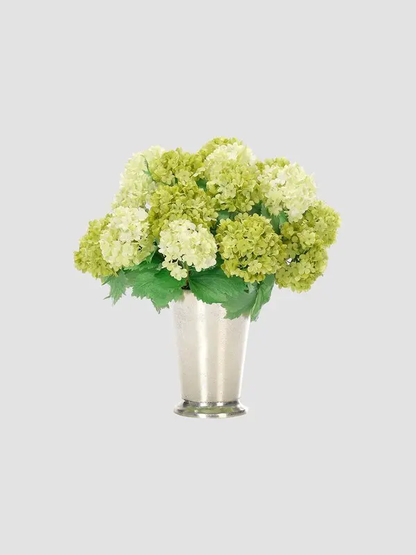 NDI Snowballs Faux Floral Arranget In Aluminum Vase - Green