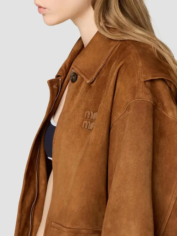 Miu Miu Suede Blouson Jacket - Brown