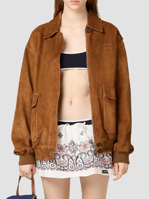 Miu Miu Suede Blouson Jacket - Brown