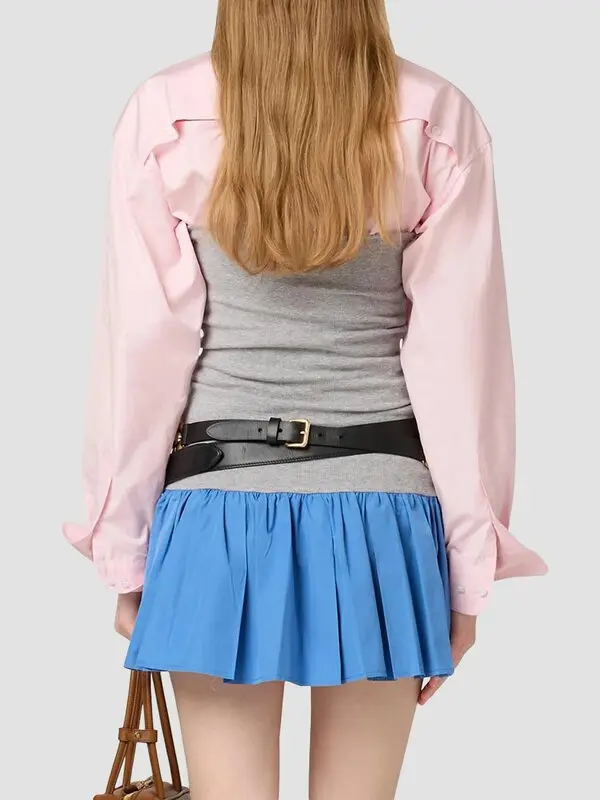 Miu Miu Poplin And Jersey Mini Skirt - Grey